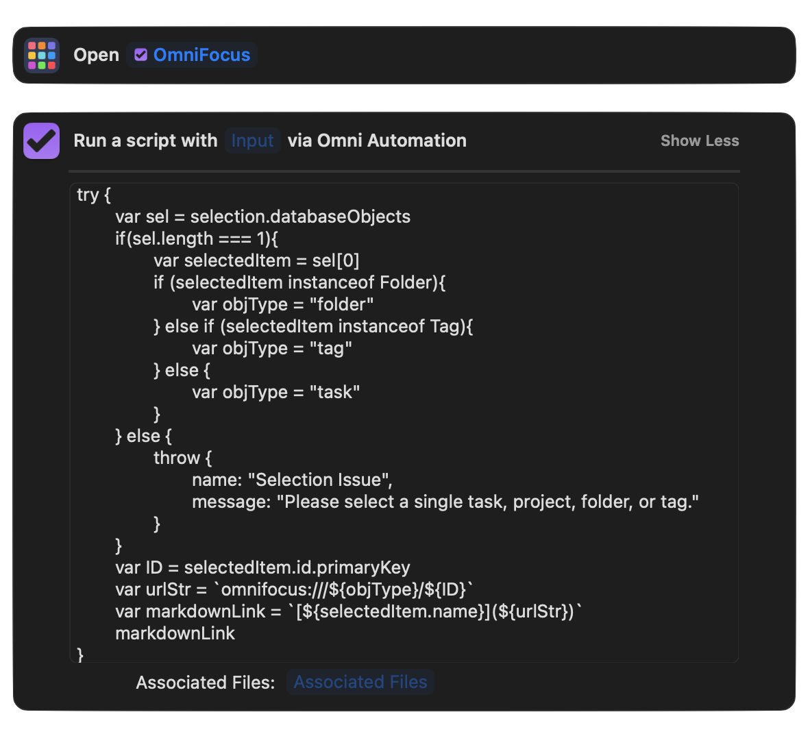 OmniFocus Markdown Link To Selected Item OmniFocus Markdown Link To Selected Item
